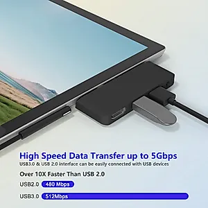 Microsoft Surface Go Docking Station, 4-in-1 Accessory with 4K HDMI + USB 3.0 Port Hub + 3.5mm Audio Adapter for Surface Pro and Go