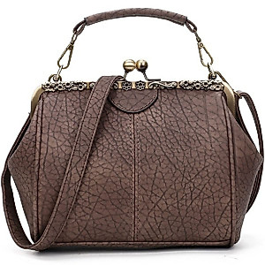 YOUNXSL Vintage Hollow Handbag for Women Leather Shoulder Bag Evening Clutch Bag Kiss Lock Closure Crossbody Bag Purse Brown