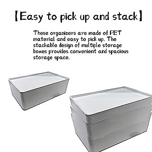AJbells Stackable Storage Bins with Lids, Fridge Storage, Pantry Organization and Storage, Plastic Storage Bins with Lids for Shelves, Bedroom, Pantry, School, Office (10.2 * 7.0 * 3.1in) White 6 Pcs