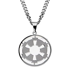 Star Wars Jewelry Unisex Adult Stainless Steel Galactic Empire and Death Star Etched Small Pendant Necklace 26 inch, Black/Silver, One Size, Black, Silver