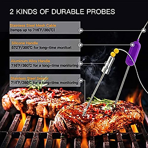 Bluetooth Meat Thermometer, Wireless BBQ Thermometer, Digital Cooking Thermometer for Grilling Smart APP Control with 6 Stainless Steel Probes, Support iOS & Android (Blue)