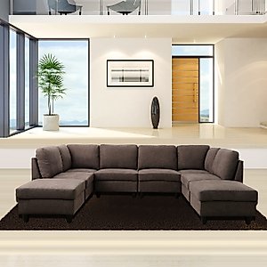 Star Home Living Corp. Isabel Upholstered U-Shape Modular Sectional Sofa, Brown