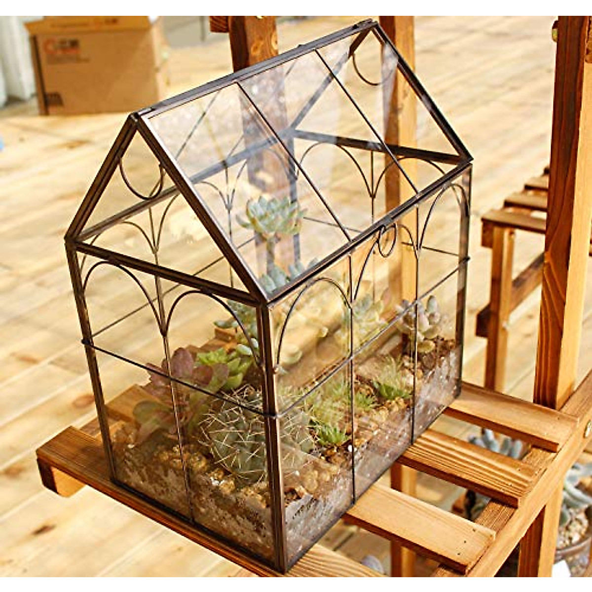 ELEGANTLIFE Glass Geometric Plant Terrarium,Succulent & Air Planter for Home Garden Office Decoration (Black House)