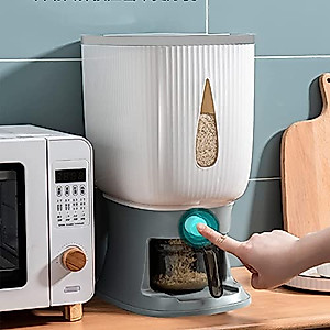 YXQ Rice Dispenser 10kg, Rice Storage Container Large Sealed Grain Container with Lid Measuring Cylinde Moisture Proof Cereal Dispenser for Kitchen Organization (Grey)