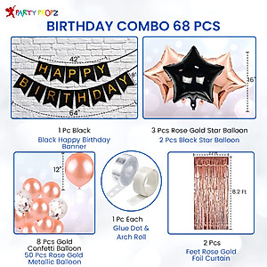 Party Propz Rubber Birthday Decorations Combo Banner With Confetti Balloons, Star Foil Balloons, Foil Curtain 1st 18Th 21st 25Th 50Th 60Th 30Th Decorations Rose Gold Decoration 68Pcs