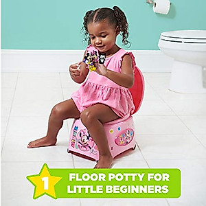 Disney's Minnie Mouse Made You Smile 3-in-1 Potty Training System for Toilet Training Kids, Multi-Stage Potty Training - Floor Potty, Detachable Potty Ring, Step Stool|Toilet Seat for Kids&Toddlers