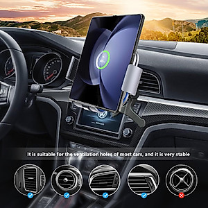 15W Wireless Car Charger for Samsung Galaxy Z fold 5/4/3/2,[Dual Coils] Auto-Clamping Air Vent Dashboard Car Phone Holder for Galaxy Z Fold 4 Car Mount(with QC3.0)