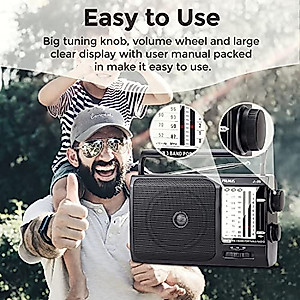 NOAA Weather AM FM Portable Radio with Best Reception, Transistor Radio, Battery Operated Radio by 3X D Cell Batteries or AC Power for Household & Outdoor, Plug in Wall by PRUNUS