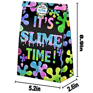 Slime Goodie Bags-24 Pcs Slime Party Favors Candy Bags with Stickers, Slime Goody Gift Treat Bags Slime Themed Birthday Party Supplies
