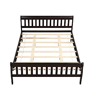 OPTOUGH Queen Size Pine Wood Platform Bed Frame with Headboard Simple Design, Suitable for Teenagers, Adults, Espresso