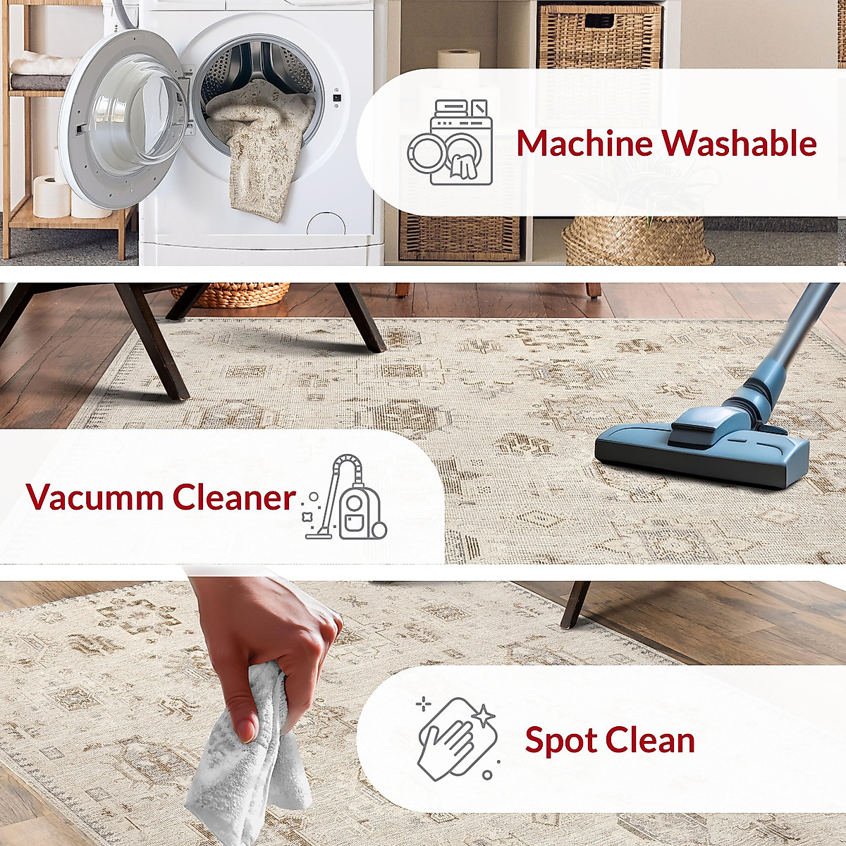 nuLOOM Krystin Medallion 8x10 Machine Washable Area Rug for Living Room Bedroom Dining Room Kitchen, Beige/Ivory