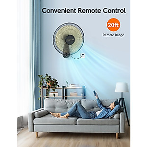 VAGKRI Wall Mount Fan, 16 Inch Wall Fan with 5 Blades, 5 Speeds, 8 Hour Timer, 90° Oscillating Quiet Fan with Remote for Home Office Bedroom Living Room Garage