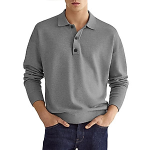 Mens Outdoor Polo Shirt Thick Golf Pullovers Long Sleeve Skin Friendly Thermal Fabric 2XL Grey