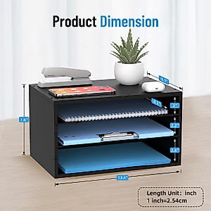 SHARKWOODS 3-Tier Paper Organizer for Desk, Wood Desktop Organizer with Adjustable Letter Tray, Mail Sorter for Office School & Home, Black