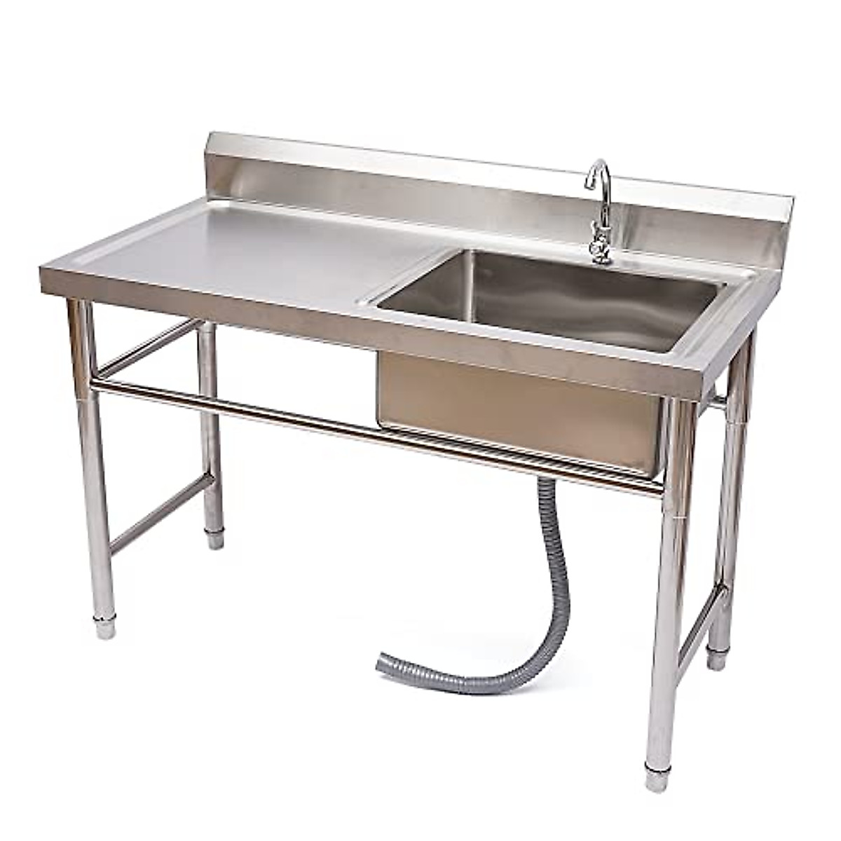 Xuthusman Stainless Steel Kitchen Prep Utility Sink w/Drainboard+Compartment Commercial Utility & Prep Sink Table w/Faucet