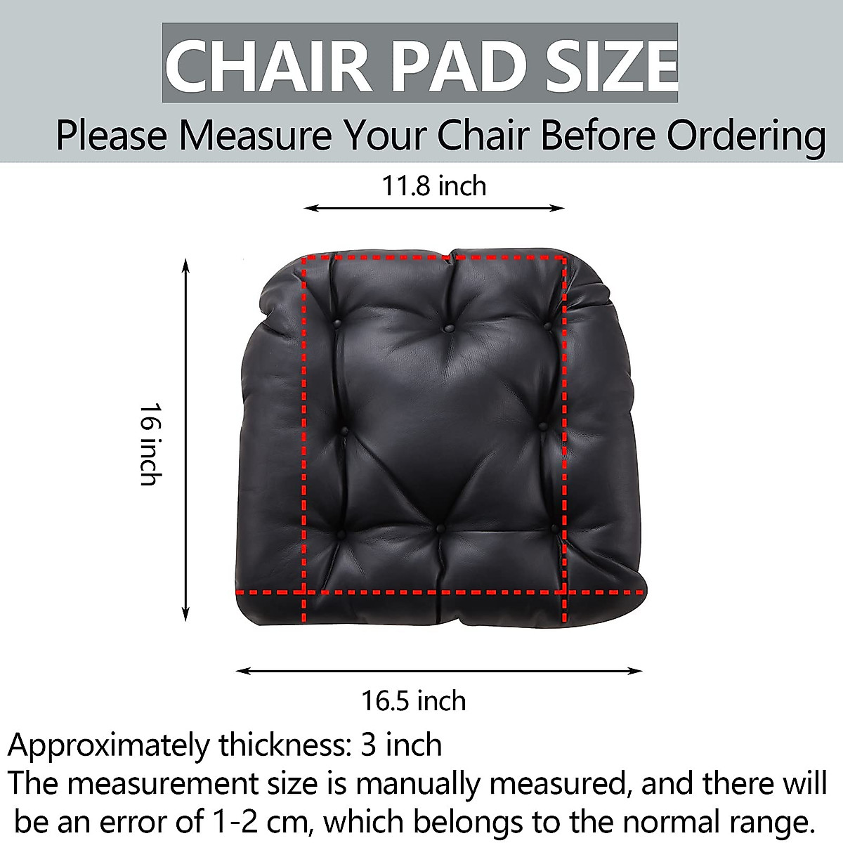 Big Hippo Chair Pads,Soft Leather Tufted Chair Seat Cushion Thicken U-Shape Chair Cushion Padding with Elastic Bands for Home Office Outdoor(Black-1pc)