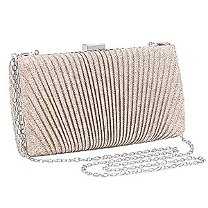 Yokawe Women's Evening Bag Gold Glitter Pleated Clutch Purse Bridal Wedding Party Prom Handbag (Champagne)