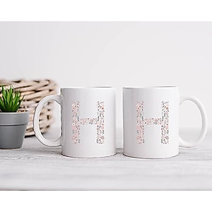 Sunday Blvd. 11oz. Coffee Mug Gift, Pink Floral Monogram Alphabet Letter H, Birthday Christmas Baby Shower Mother's Day Gift Idea, 1-Pack