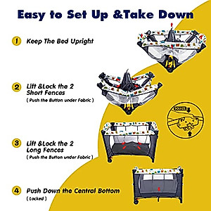 Baby 5-in-1 Pack and Play with Bassinet, Bassinet Bedside Sleeper 5 Functions, Baby Crib with Mattress, Diaper Changer, Playard and Music Box, Bedside Crib for Newborn to Toddles