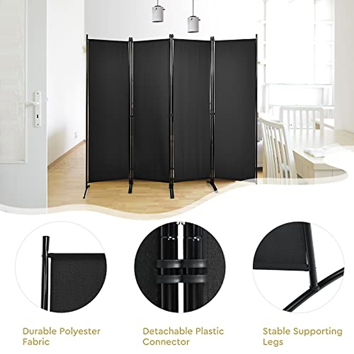 Giantex 5.6 Ft Tall 4 Panel Room Divider Black, Lightweight Portable Folding Privacy Screen, Freestanding Partition Wall Divider and Separator for Bedroom Home Office Apartment Studio