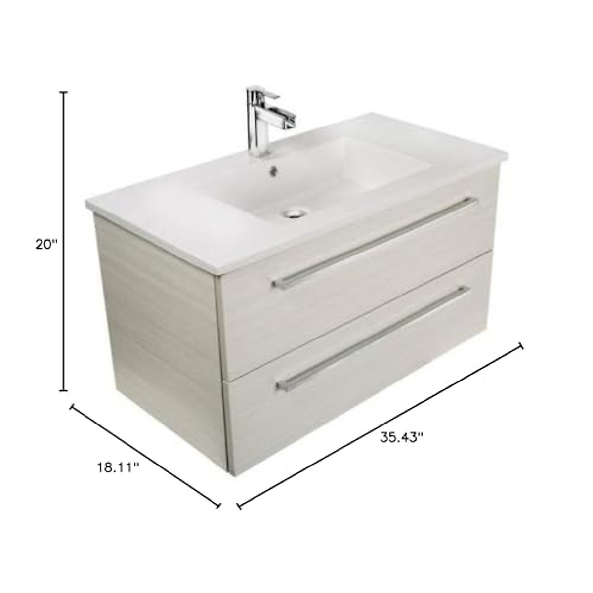Cutler Kitchen and Bath Silhouette Wall Hung Bathroom Vanity, White 36 Inches