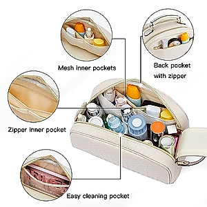 Telena Toiletry Travel Cosmetic Bag - Makeup Organizer for Women Water Resistant PU Leather Bathroom Bag Kit for Traveling, Weave Pattern White