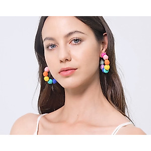 Colorful Statement Raffia Hoop Dangle Earrings for Women - Fun Summer Rattan Beach Vacation Jewelry Teacher Gifts (Colorful)