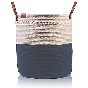 CML Colton Michael Living Premium Cotton Rope Basket Laundry, Toys, Blankets, Clothes, Hamper,Cream and Grey,20inh x 15inw