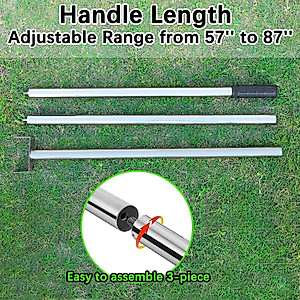Opmeiro 30'' x 10'' Lawn Leveling Rake: Stainless Steel Lawn Level Tool with Adjustable 87'' Extra Long Handle - Leveling Rakes for Backyard Garden Yard Golf, silver