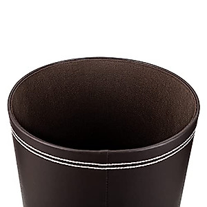 JUXYES Round PU Leather Trash Can Small Wastebasket, 2.6 Gallon / 10 Liters Garbage Container Bin Classic Waste Bin Garbage Storage Trash Can for Kitchen Office Bathroom Bedroom