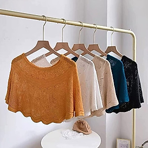 RainFlowwer Knitted Sun-Proof Shawl, Ice Silk Shawl for Women, Summer Hollow-Out Knit Shawl Wraps, Women's Open Knit Top (Black)