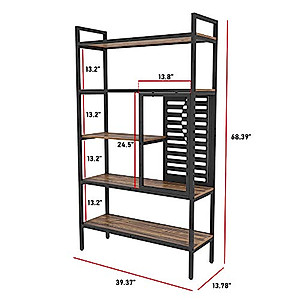 Weehom 5-Tier Adjustable Industrial Bookshelf, Modern Wood Bookcase with Stable Metal Frame, Open Storage Shelves Standing Shelving Unit for Living Room Bedroom Kitchen Office