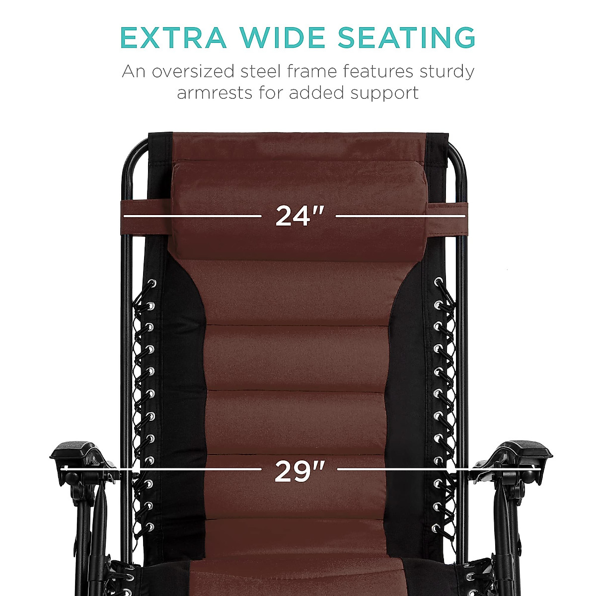 Best Choice Products Oversized Padded Zero Gravity Chair, Folding Outdoor Patio Recliner, XL Anti Gravity Lounger for Backyard w/Headrest, Cup Holder, Side Tray, Polyester Mesh - Black/Brown