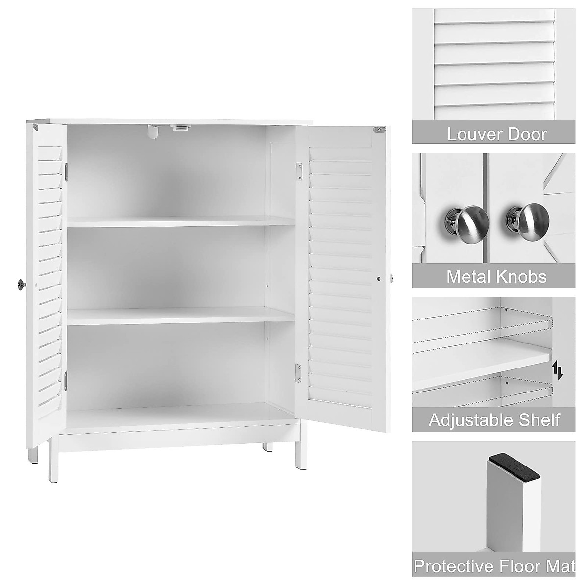 Reettic Bathroom Freestanding Storage Cabinet, Floor Storage Cabinet with 2 Doors, Bathroom Cabinet with Adjustable Shelf, 23.6" L x 11.8" W x 31.5" H, White BMGZ301W