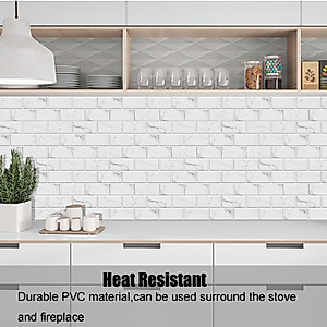 12-Sheet White Peel and Stick Wallpaper, Subway Tile 6''x12'' Self Adhesive Wall Tiles Waterproof PVC Stick on Backsplash Vinyl Decorative Tiles Stickers for Kitchen Bathroom