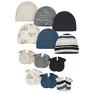 Onesies Brand Unisex Baby 12-Piece Cap and Mitten Set, Tiger Board, Newborn US