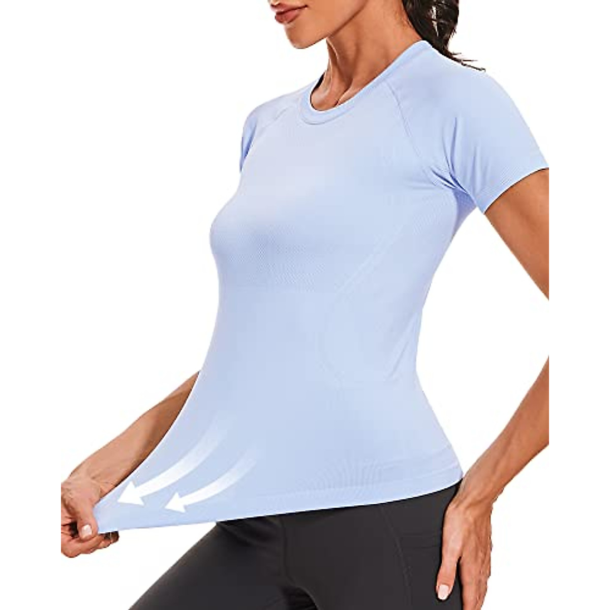 Stelle Women Workout Shirts Seamless Short Sleeve Yoga Tops for Sports Running Breathable Athletic Slim Fit (Short Sleeve-Blue,S)
