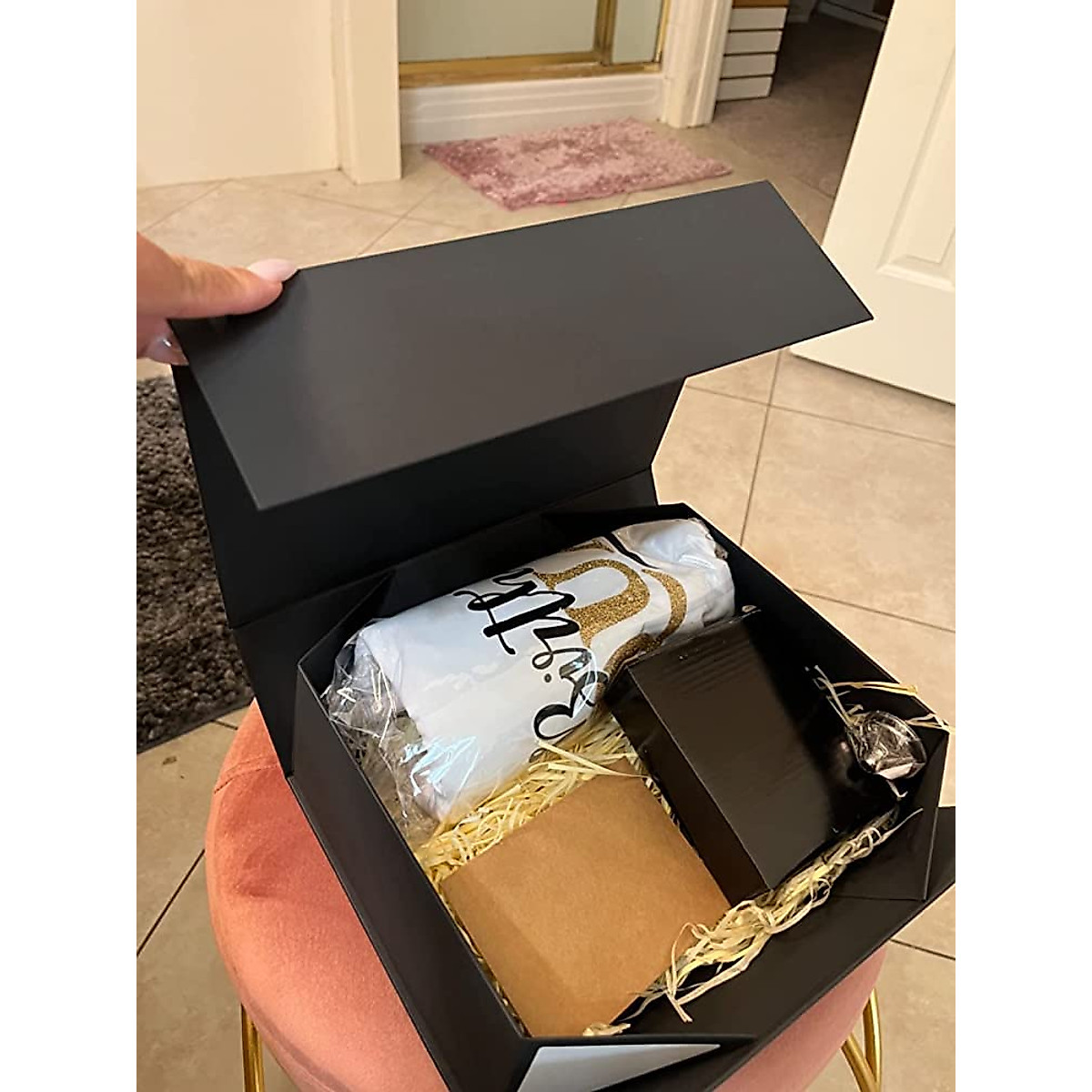 LIFELUM Gift Box 2 Pack 11 x 8 x 3.5 Inches，Black Gift Boxes for Presents with Magnetic Lid Luxury Christmas Gift Boxes for Present Box Contains Card, Ribbon, Shredded Paper Filler