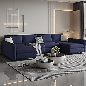 DANNRATCH Modular Sectional Sofa U Shaped Convertible Sectional Couch with Reversible Chaise, Sleeper Velvet Modular Couch with Ottomans for Living Room Furniture Sets Navy Blue