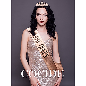 Birthday Queen Sash and Tiara for Women Crystal Tiara and Satin Kit for Girl Rhinestones Crown with Comb Glitter Hair Accessories for Prom Party Decoration Cake Topper Accessory Set with Pin (Rose Gold Tiara and Rose Gold Sash Set)