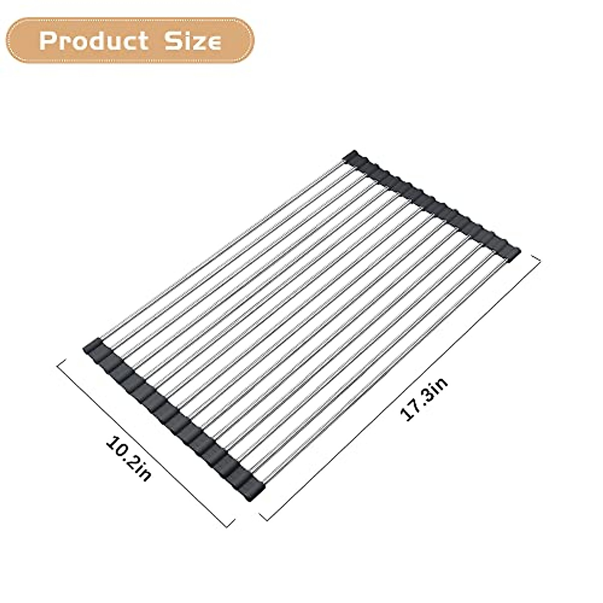 MGahyi Roll Up Dish Drying Rack, Over The Sink Drying Rack, Multipurpose 304 Stainless Steel Silicone Wrapped Steel Roll-Up , Folding Dish Rack for Kitchen Sink （Black, 17.3" x 10.2"）