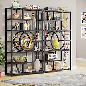 Tribesigns 2PCS 72 Inch Bookshelf Geometric Bookcase, 8-Tier Industrial Book Shelf with 11 Open Shelving Units, Etagere Bookshelves Display Stand Storage Shelves for Office, Living Room