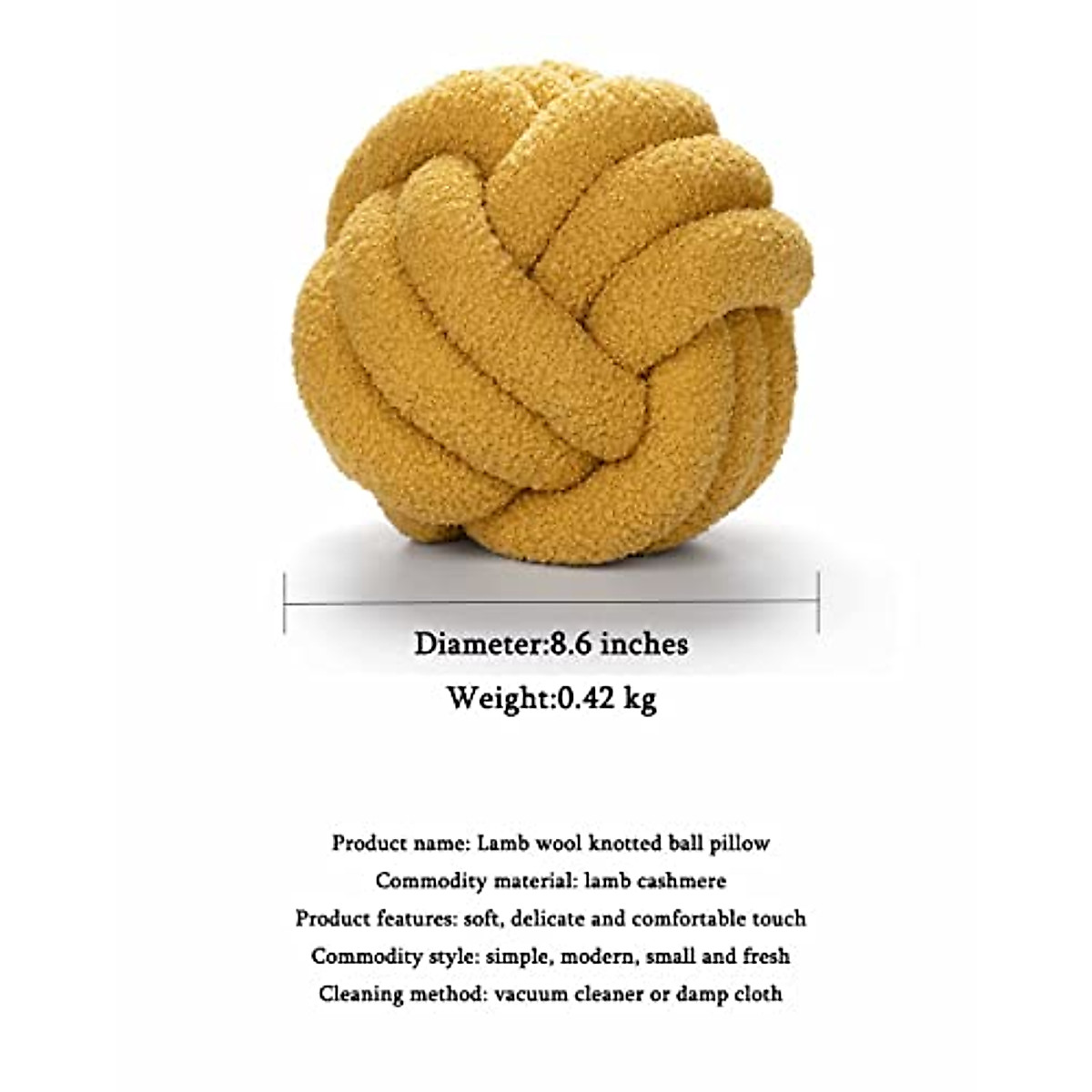 Naibyuki Lamb Wool Knot Ball Pillow Home Decor Cushion Lamb Wool Throw Pillow Cushion Handmade Round Pillow Bedroom Decor Waist Cushion Pillow for Couch Car Office (Ginger,Diameter:8.6 inches)
