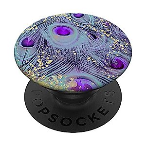 Peacock Feathers in Blue Ether hazy colors dreamy feathers PopSockets Grip and Stand for Phones and Tablets