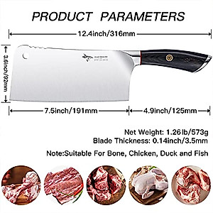 MAD SHARK Meat Cleaver, Professional 7.5 Inch Bone Chopping Butcher Knife with Heavy Duty Blade, German Military Grade Composite Steel, Chinese Chef's Bone Cutting Knife for Home Kitchen & Restaurant