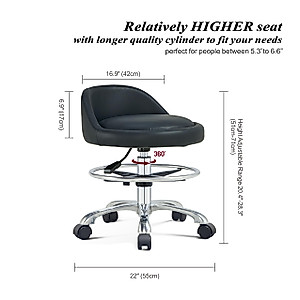 Kastele Height Adjustable Rolling Desk Stool Swivel Chair with Backrest and Casters Heavy Duty for Salon, Spa, Massage,Tattoo,Esthetician,Shop,Kitchen (Backrest with Casters, Black)