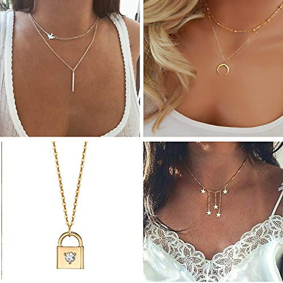 20 PCS Multipl Chain Necklaces for Women Fashion Pack- Locket Necklace Christmas Necklace Gold Necklace Choker Necklace Bar Necklace Butterfly Necklace Star Necklace Infinity Necklaces for Teen Gilrs
