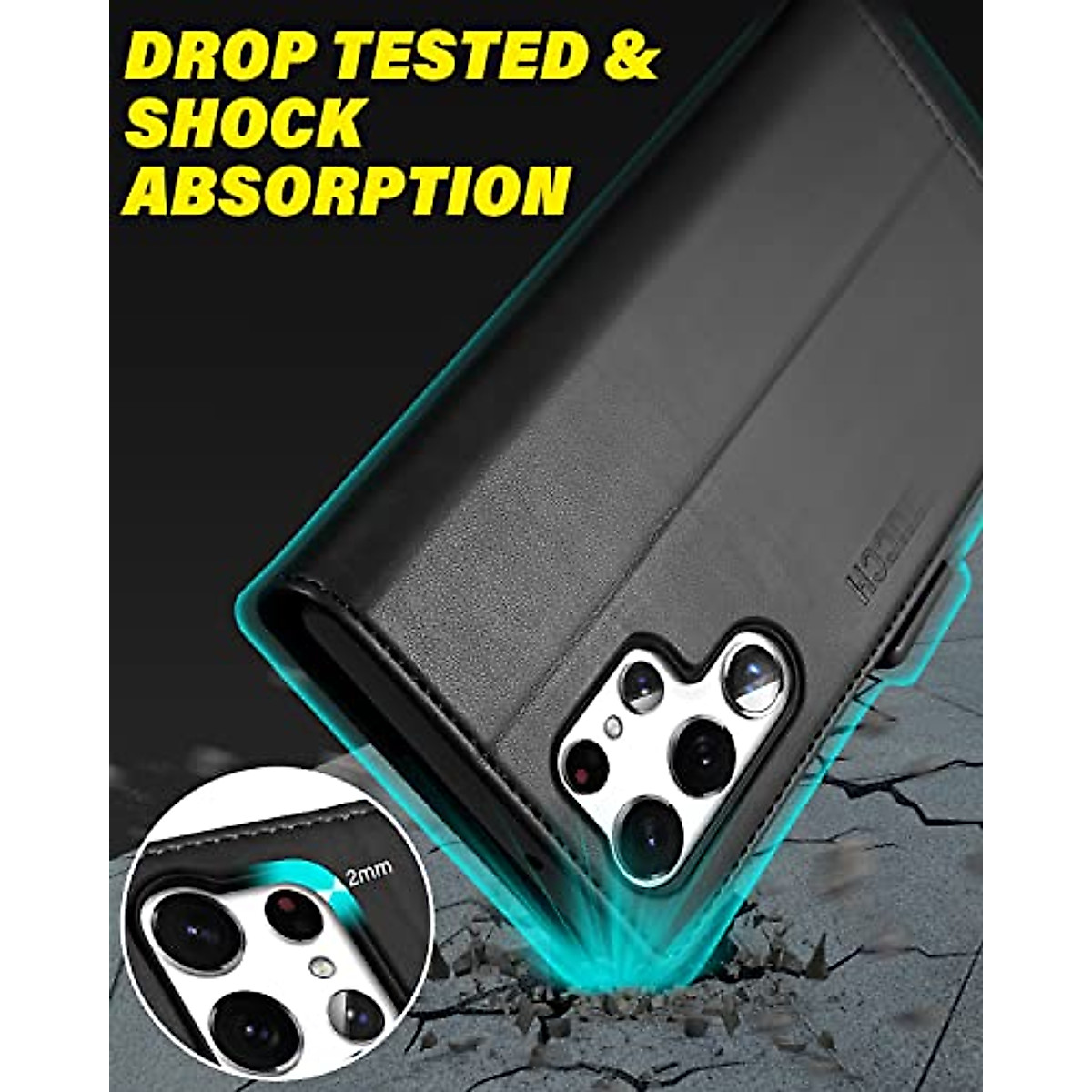 TUCCH Wallet Case for Galaxy S23 Ultra 5G, [TPU Shockproof Interior Case] Kickstand [RFID Blocking] Card Slot, Magnetic PU Leather Folio Cover Compatible with Galaxy S23 Ultra 5G 6.8-Inch 2023, Black