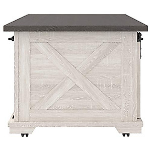 Signature Design by Ashley Dorrinson Farmhouse Coffee Table with Sliding Barn Doors, Antique White & Brown