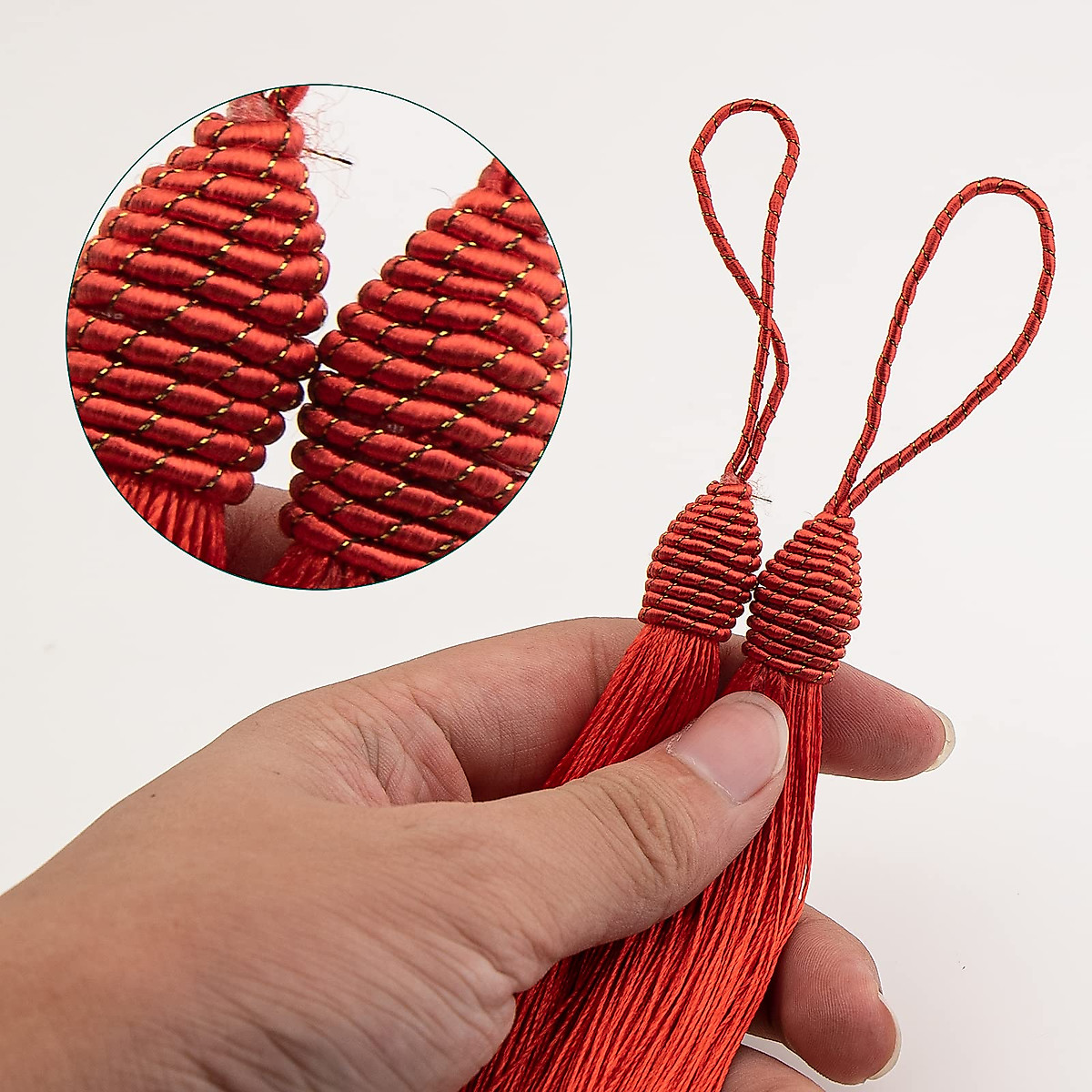 VAPKER Bookmark Tassels 20Pcs 15cm/6 Inch Red Tassels with Pineapple Head Sewing Tassels Silky Floss Mini Craft Tassels with Cord Loop for Keychain Earring Jewelry DIY Craft
